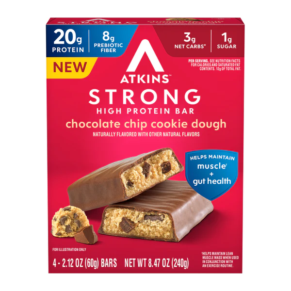 Atkins Strong Chocolate Chip Cookie Dough 20g Protein Bar – Low Carb Canada