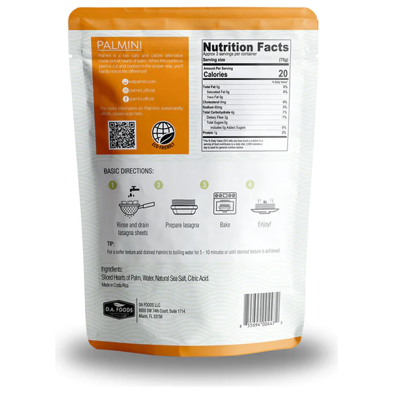 Palmini - Hearts of Palm Pasta Pouch - Lasagna - 12oz - Low Carb Canada