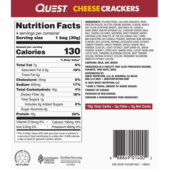 Quest Cheese Crackers - Spicy Cheddar - 30g - Low Carb Canada