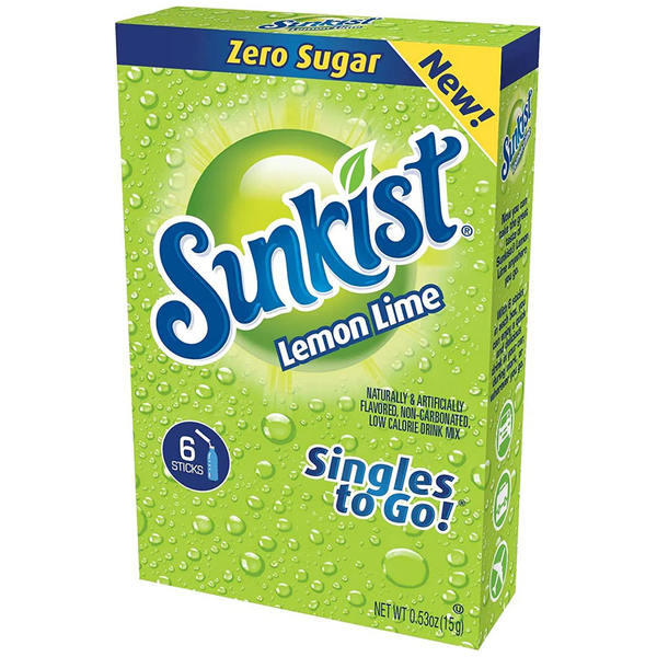 Sunkist Zero Sugar Singles-to-Go - Lemon Lime - 6 sticks - Low Carb Canada