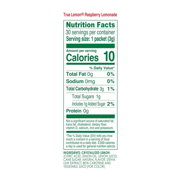 True Lemon - Lemonade Raspberry - 10 count - Low Carb Canada