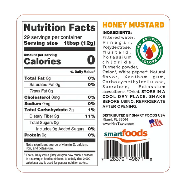 Mrs Taste - Zero Calories Sauce - Honey Mustard - 12.3oz - Low Carb Canada