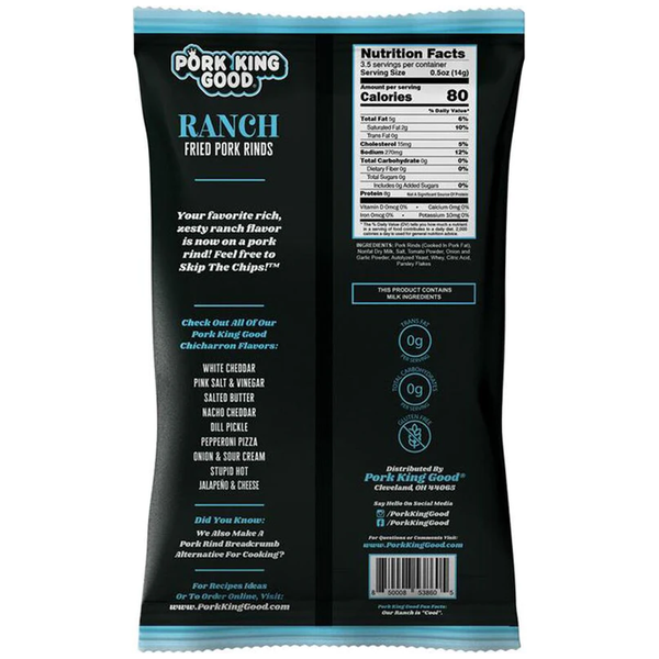 Pork King Good - Fried Pork Rinds - Ranch - 1.75 oz bag - Low Carb Canada